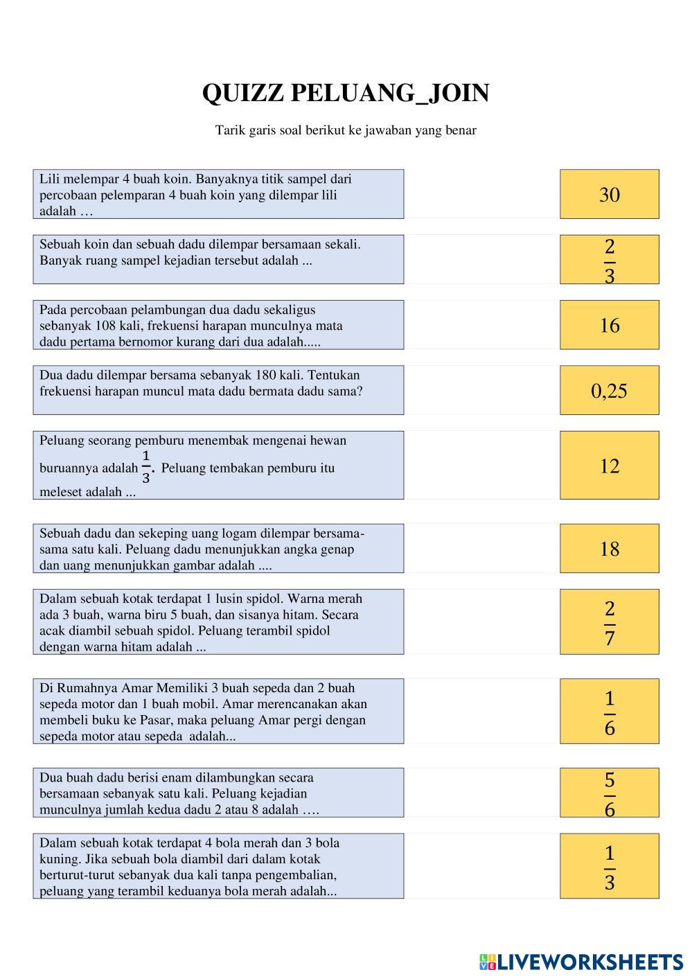 PELUANG | Free Interactive Worksheets | 7225509