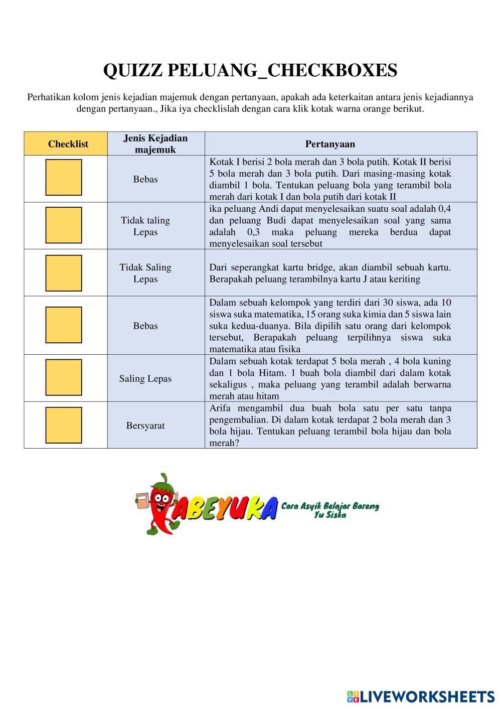 PELUANG | Free Interactive Worksheets | 7225509