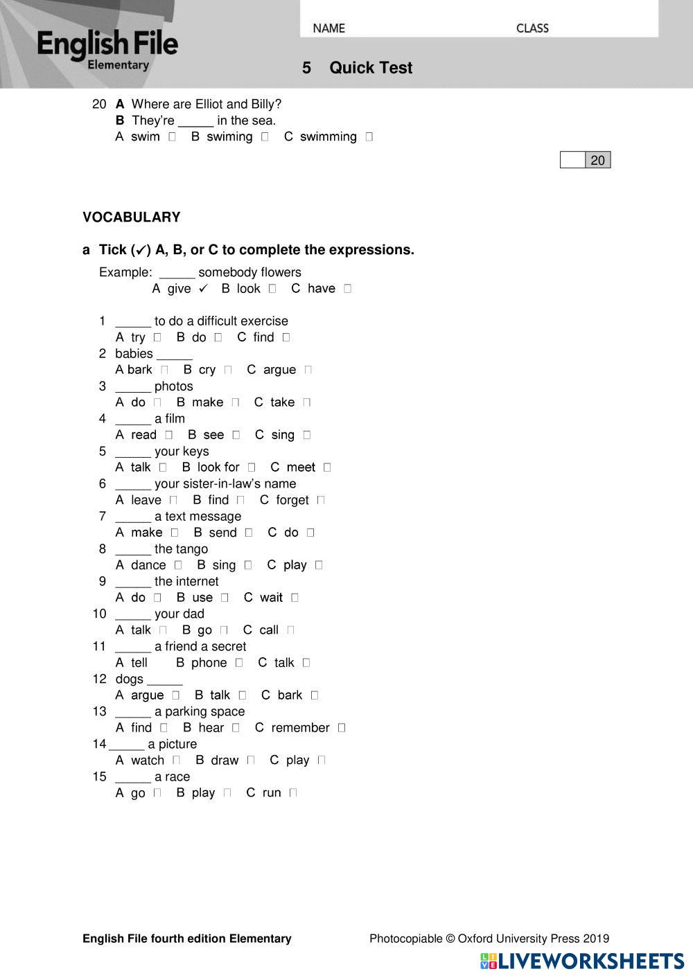 Elem_Quick Test 5 | Live Worksheets