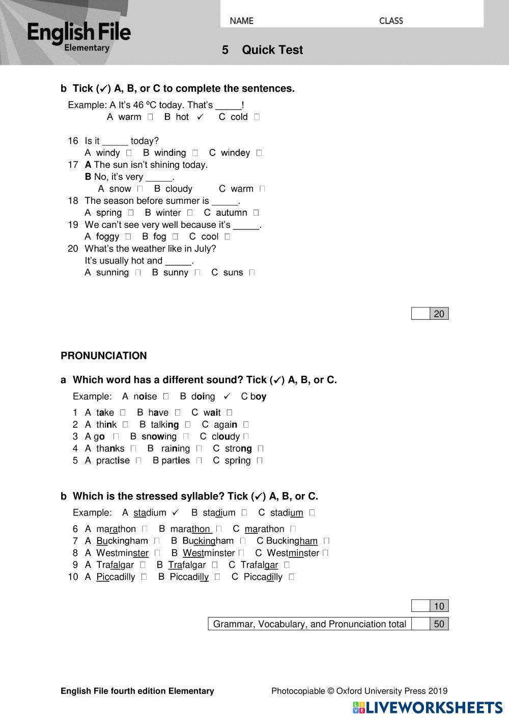 Elem_Quick Test 5 | Live Worksheets