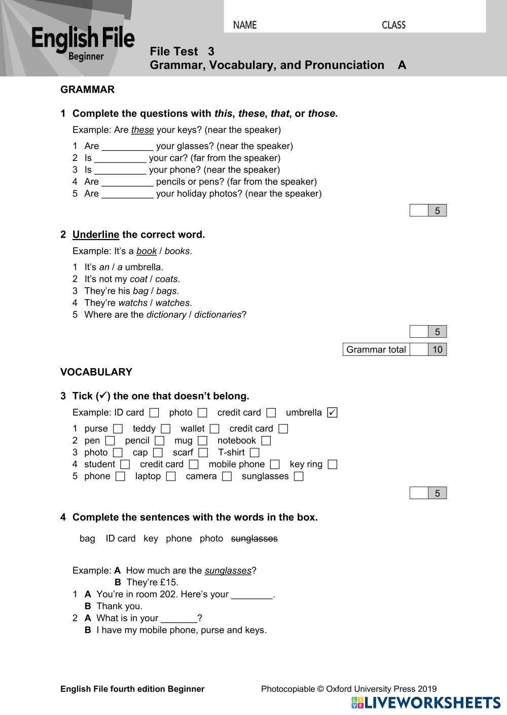 Beg_File Test 3 | Live Worksheets