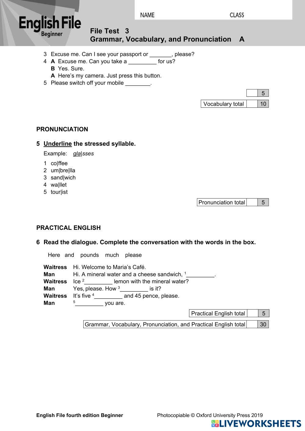 Beg_File Test 3 | Live Worksheets
