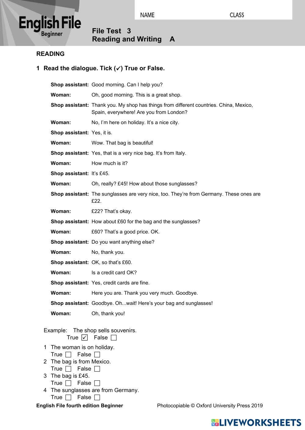 Beg_File Test 3 | Live Worksheets