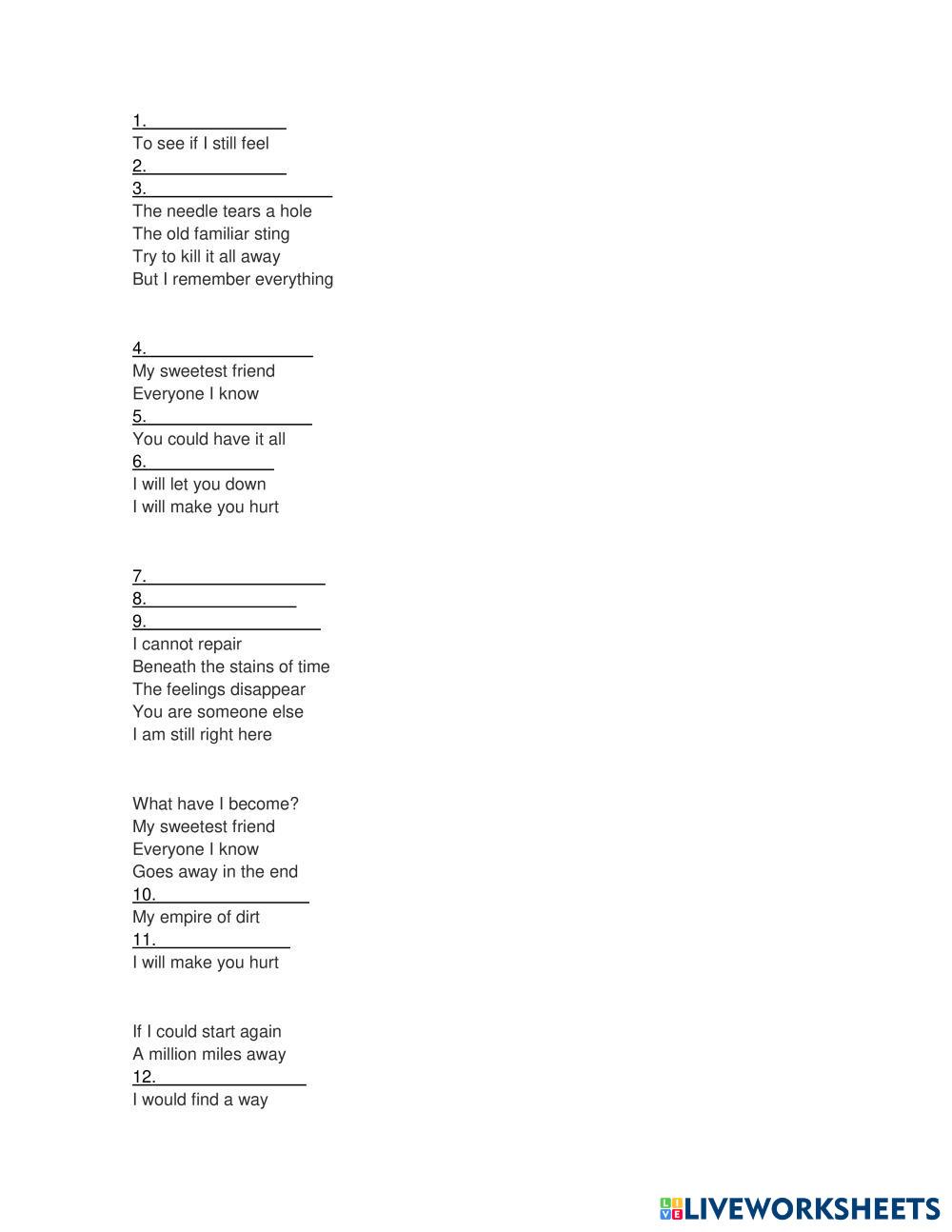 Hurt | Live Worksheets