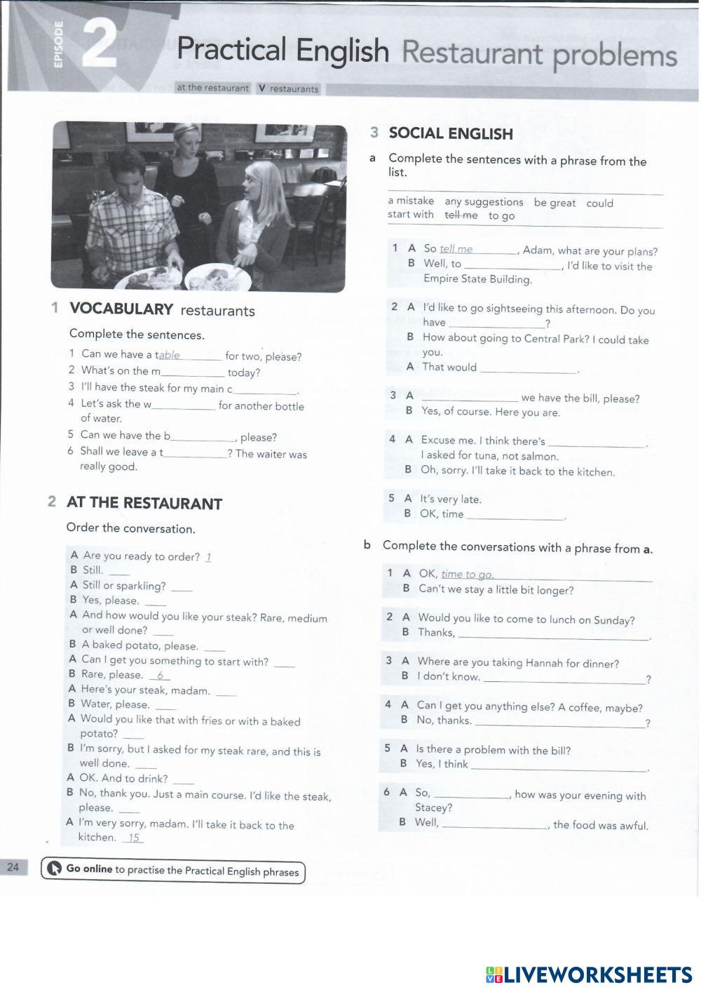 Restaurant Problems | Live Worksheets