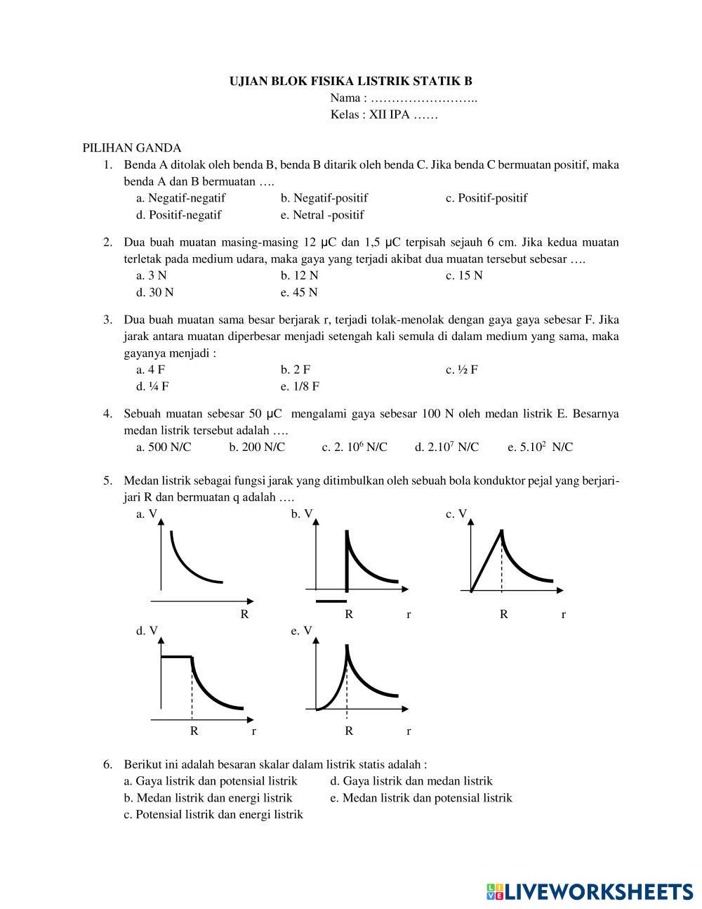 Listrik statik | Live Worksheets
