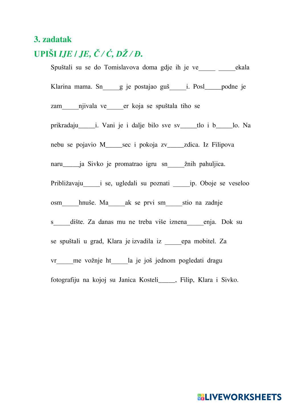 Č, ć, ije, je -… | Free Interactive Worksheets | 7228875
