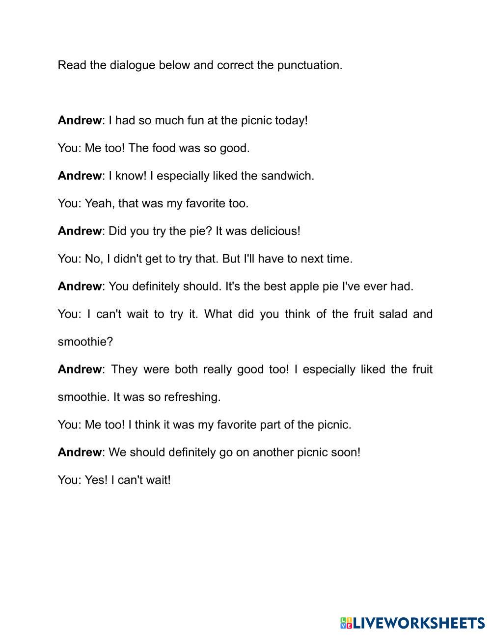 PUNCTUATION CORRECTION | Live Worksheets