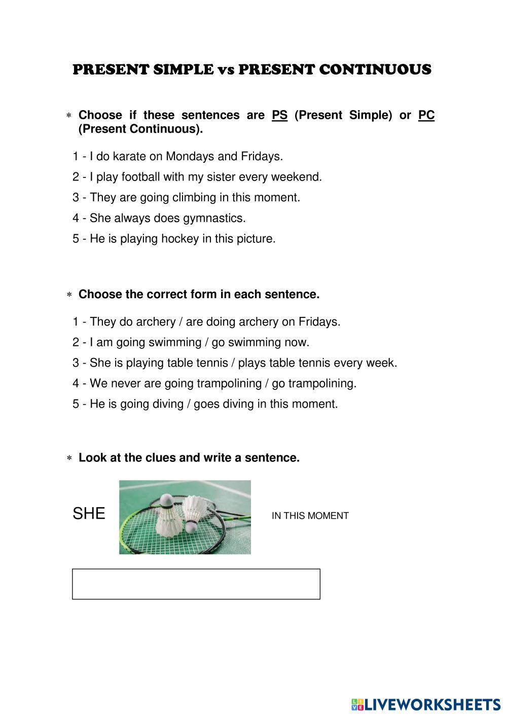 PRESENT SIMPLE vs PRESENT CONTINUOUS | Live Worksheets