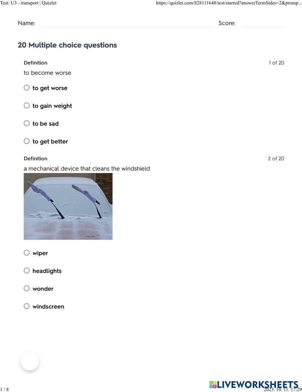 Test - Transport | Live Worksheets