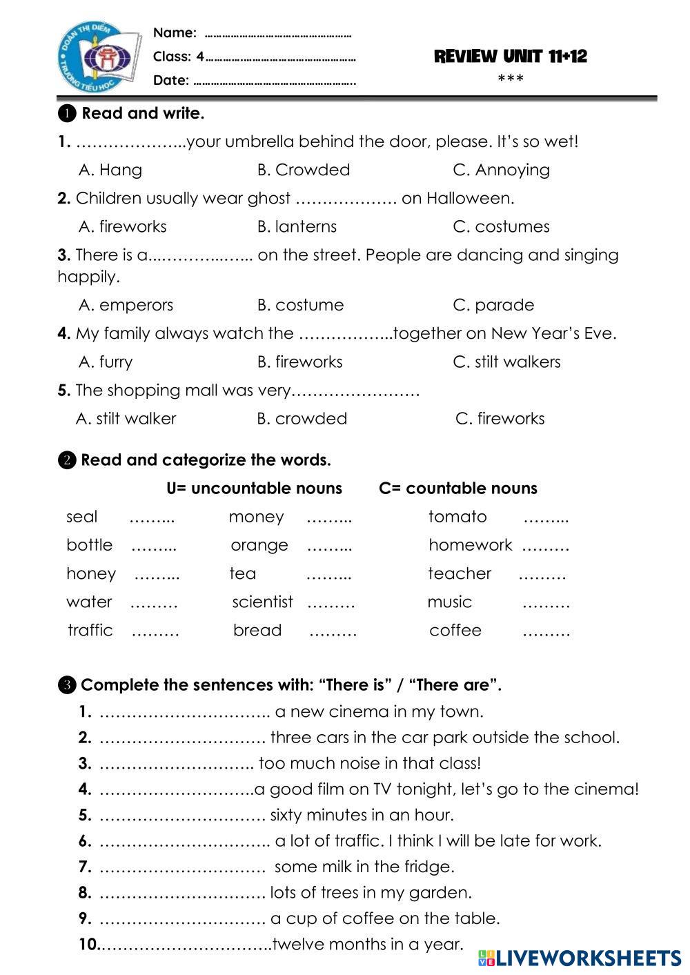 Review Unit 10+11 | Live Worksheets