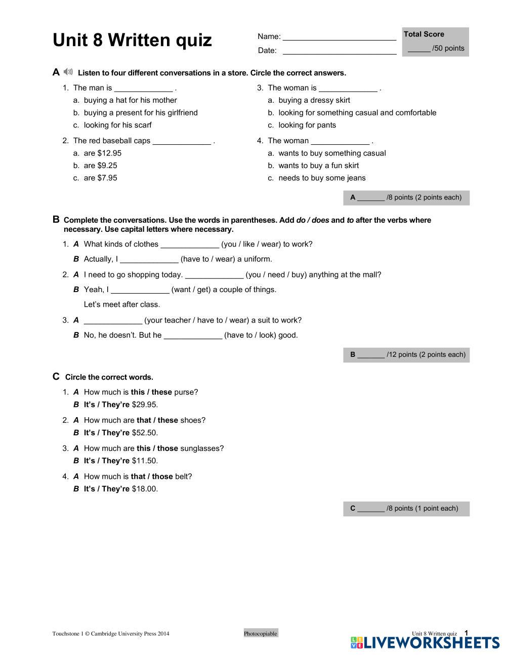 B3 Unit 8 | Live Worksheets