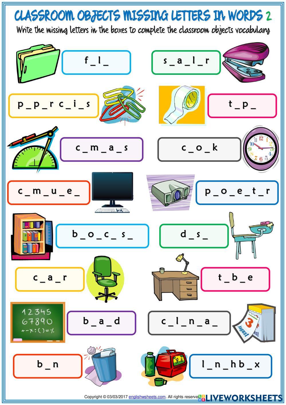 7229920 | Classroom Objects | toribo | LiveWorksheets