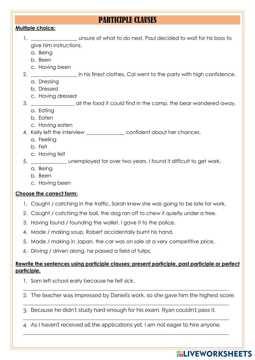 Business Advanced - Participle Clauses 3 | Live Worksheets