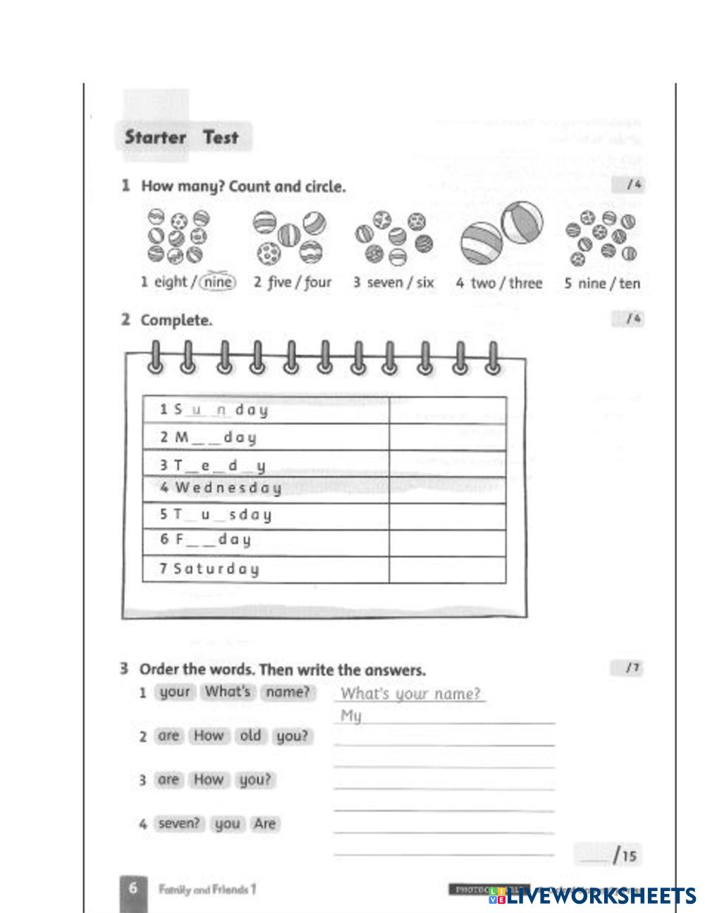 Fa1: Starters Test | Live Worksheets