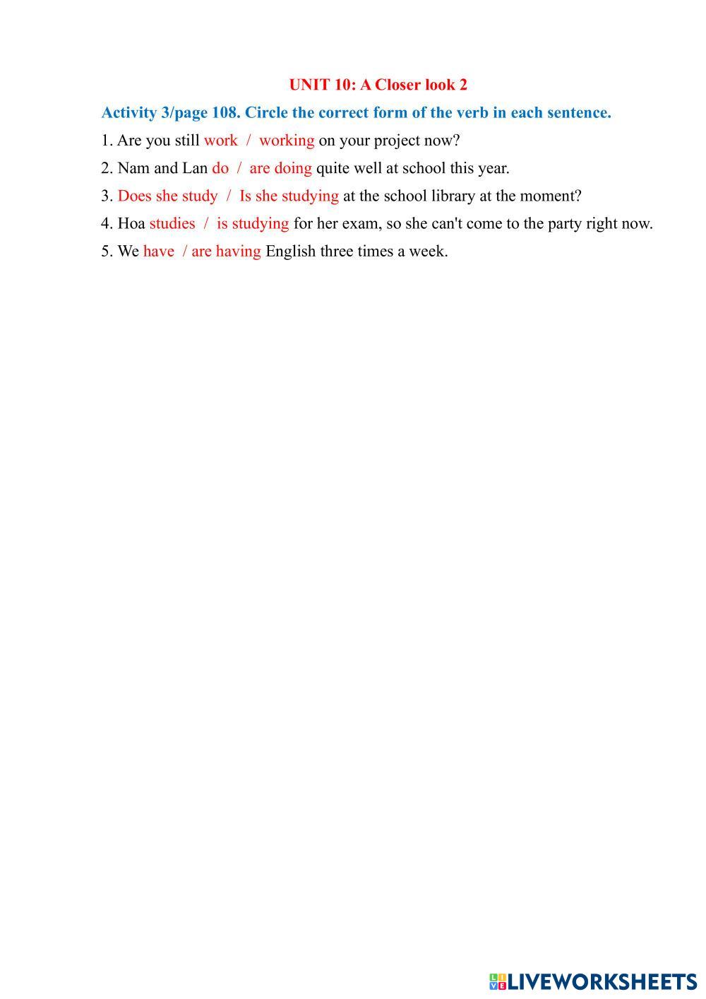 Exercise unit 10-English7 | Live Worksheets