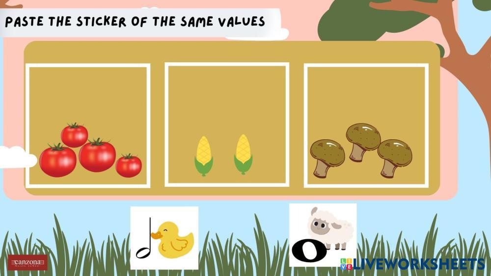 Paste the sticker of te same values | Live Worksheets