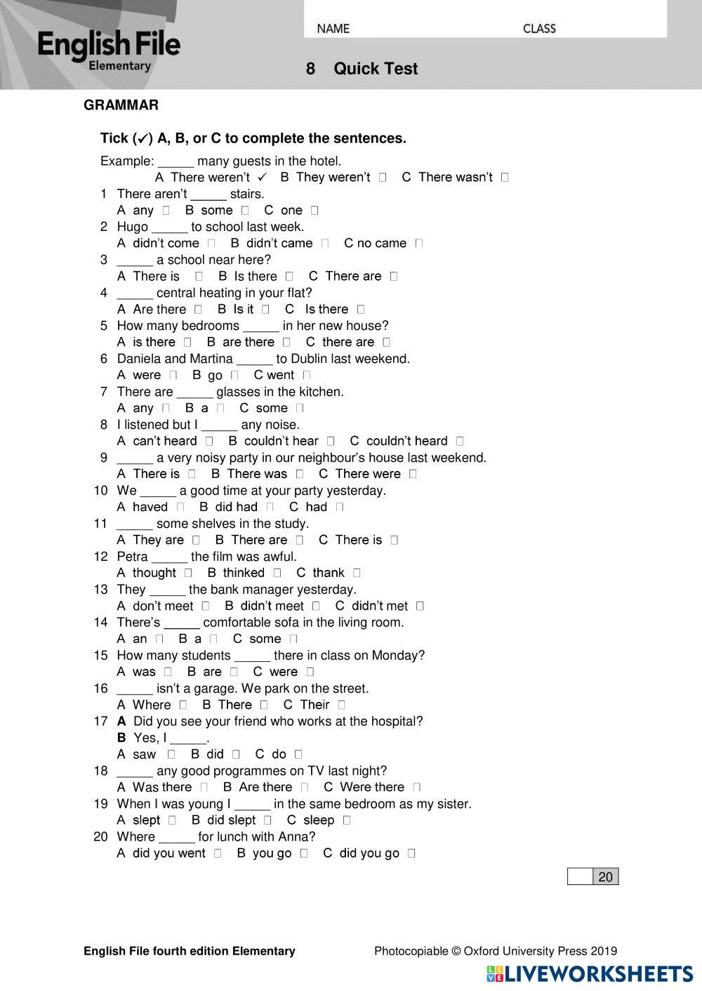 Elem_Quick Test 8 | Live Worksheets