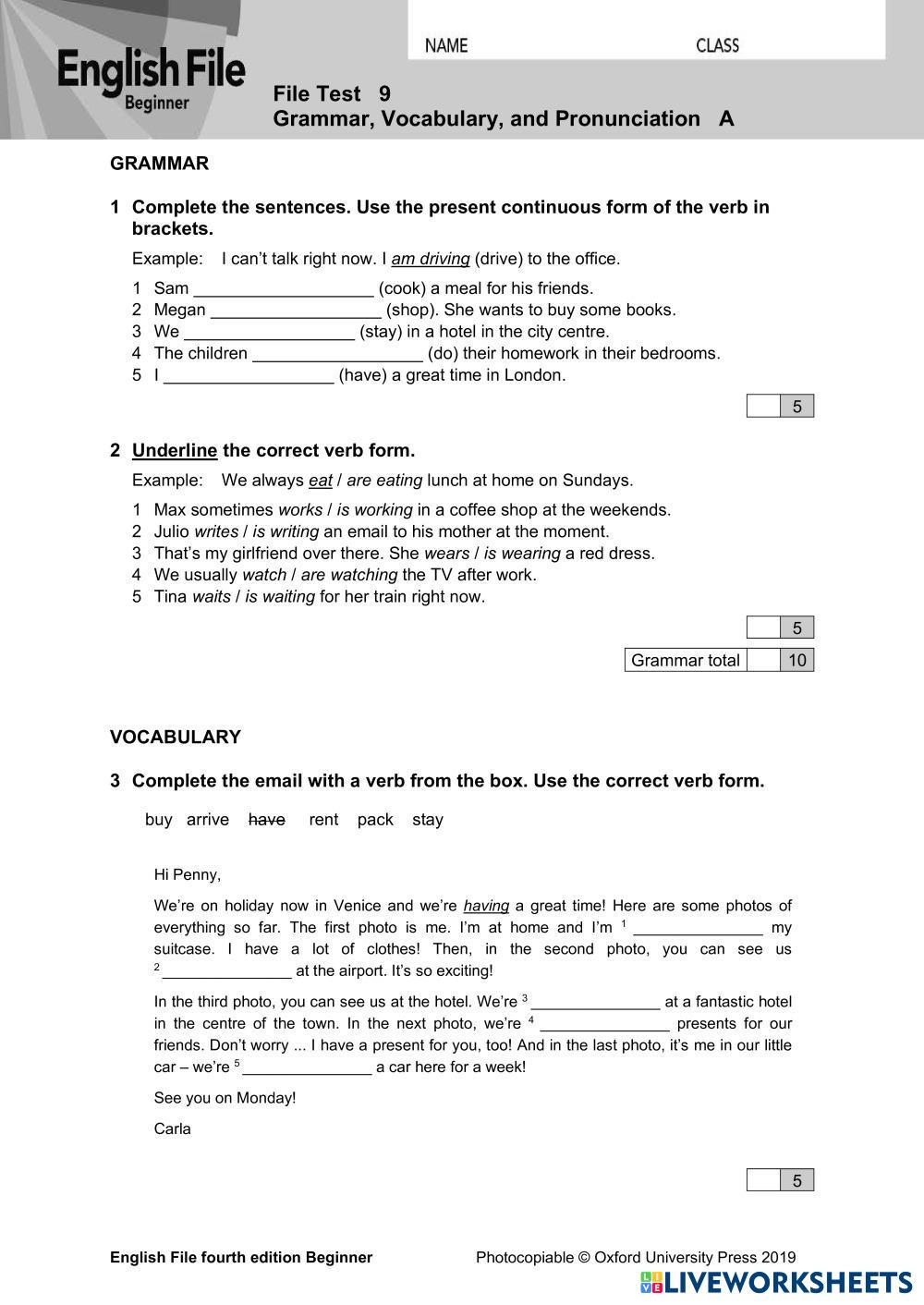 Beg_File Test 9A | Live Worksheets