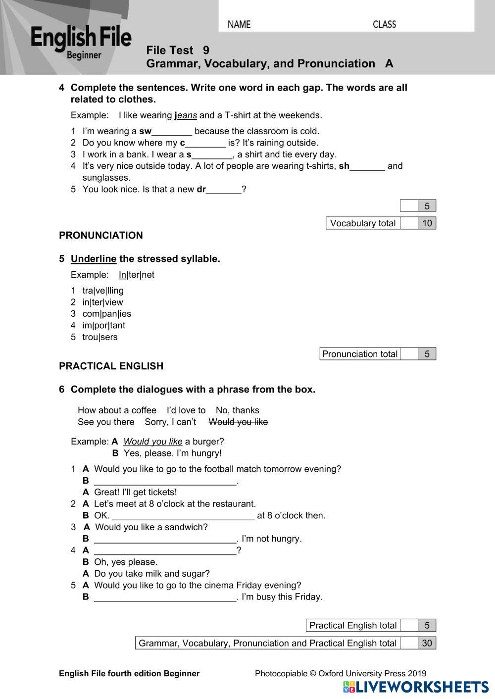 Beg_File Test 9A | Live Worksheets