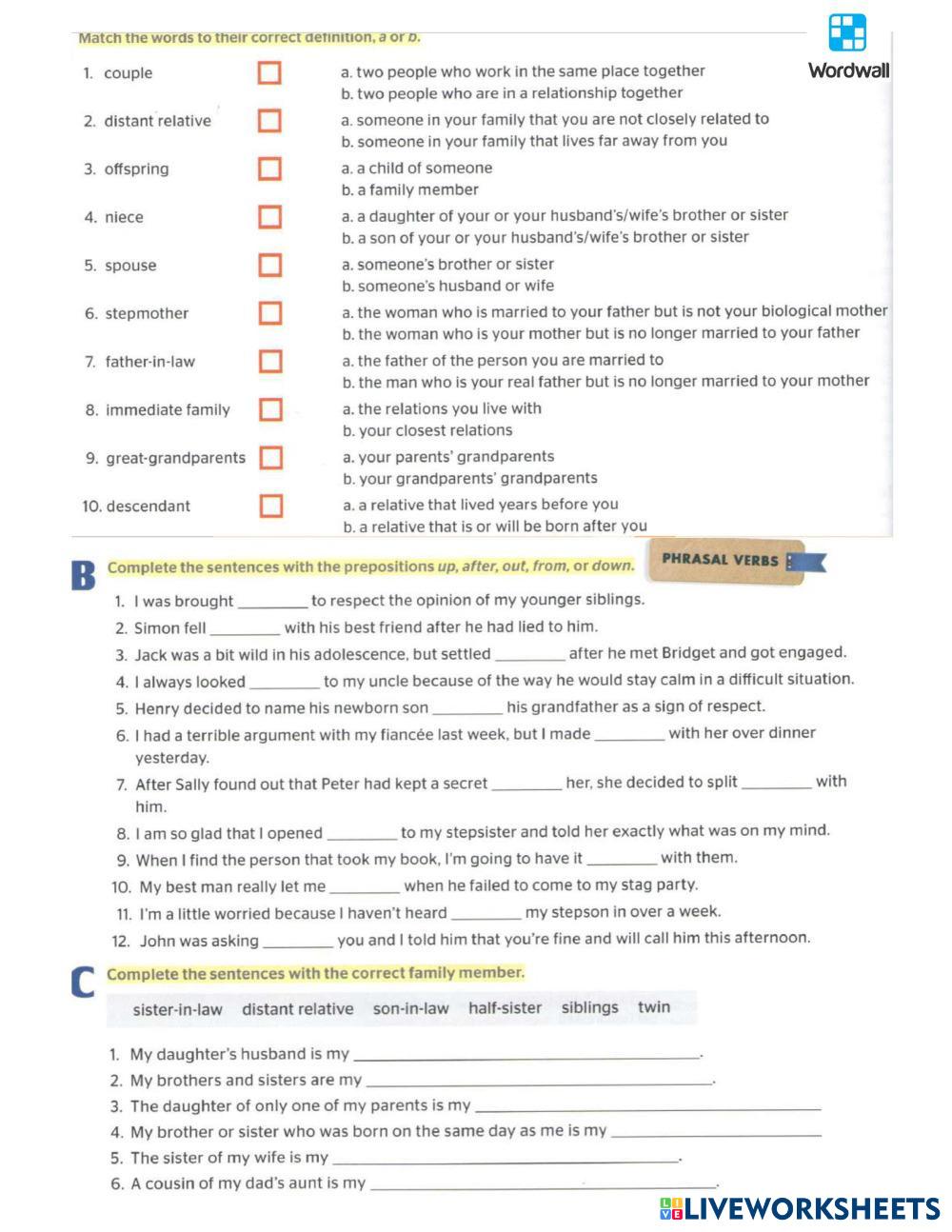 ZNO L B2 u5 Fam… | Free Interactive Worksheets | 7232430