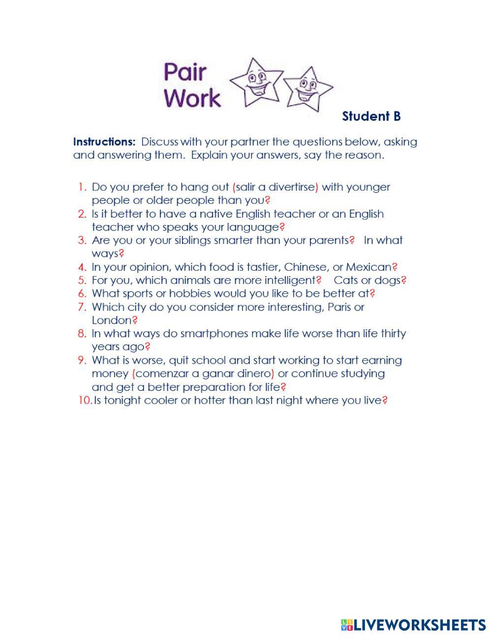 B Comparative Speaking | Live Worksheets