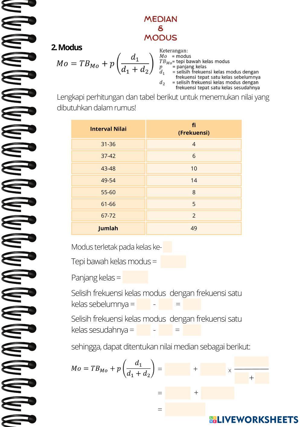 Ukuran Pemusatan 3 Modus | Live Worksheets