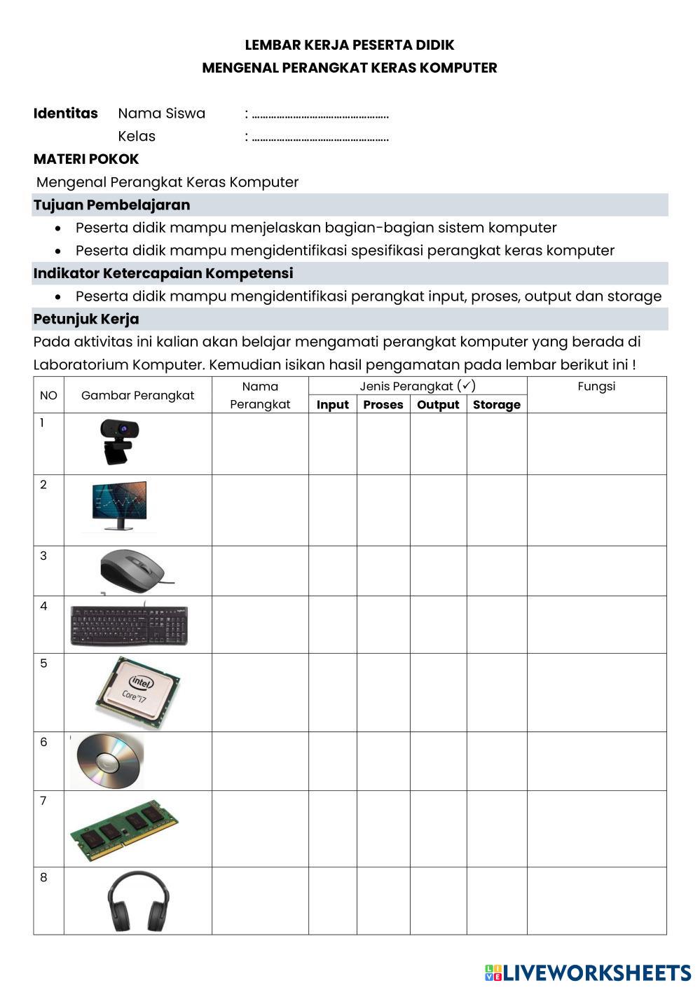Sistem Komputer-Perangkat Keras Komputer | Live Worksheets