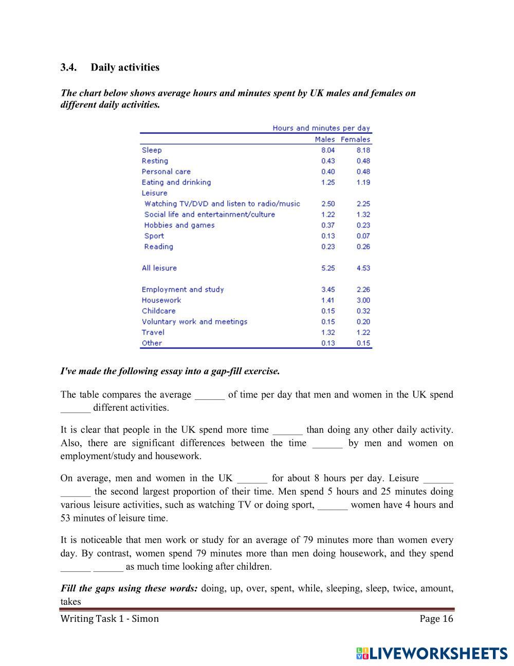 WT1 - TABLE - by SIMON | Live Worksheets