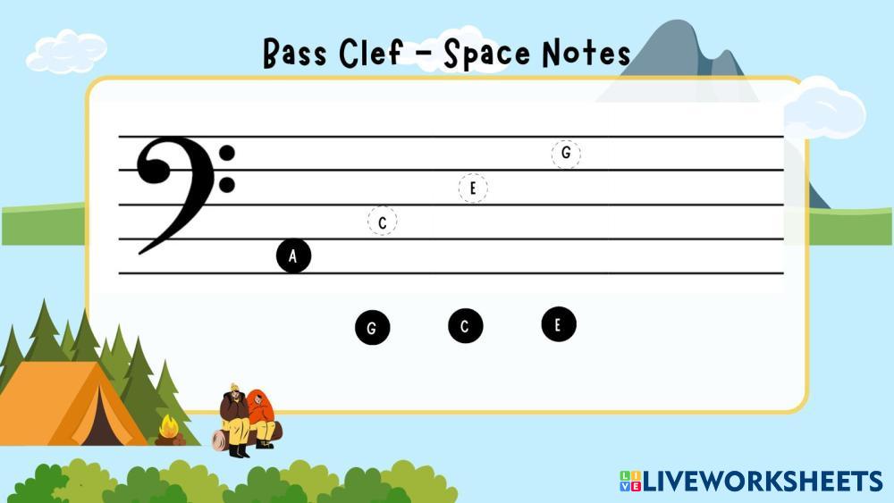 Bass Clef Space Notes Live Worksheets