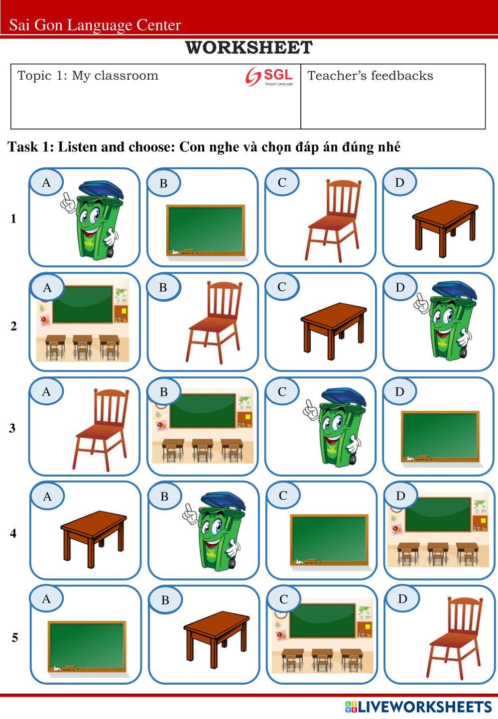 Topic my classroom | Live Worksheets