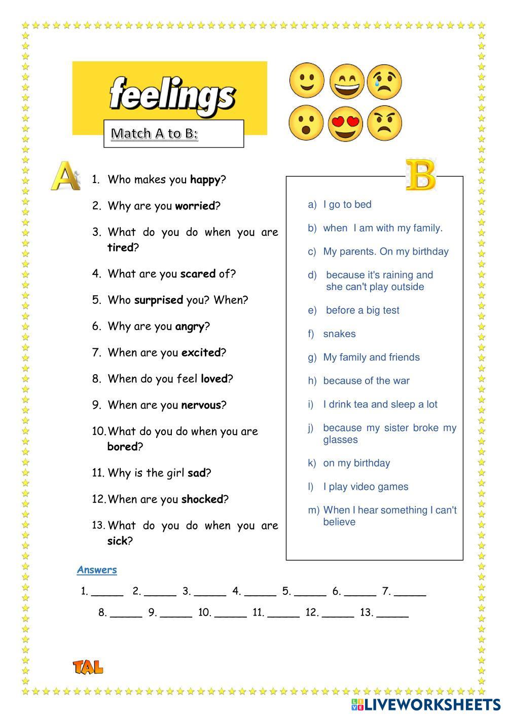 Feelings - Matc… | Free Interactive Worksheets | 7235669