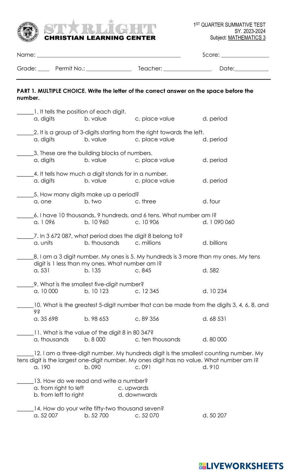 Math 3 1st Quarter Exam 7236428 | Dani Santelices | Live