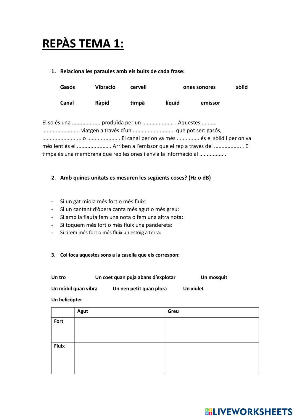 Repàs tema 1 | Live Worksheets