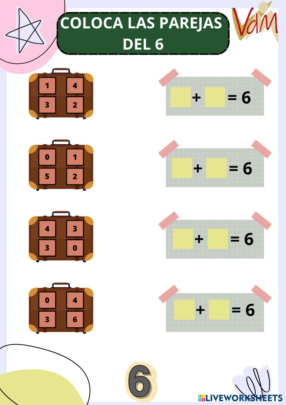 DESCOMPOSICIÓN DEL NÚMERO 6 | Live Worksheets
