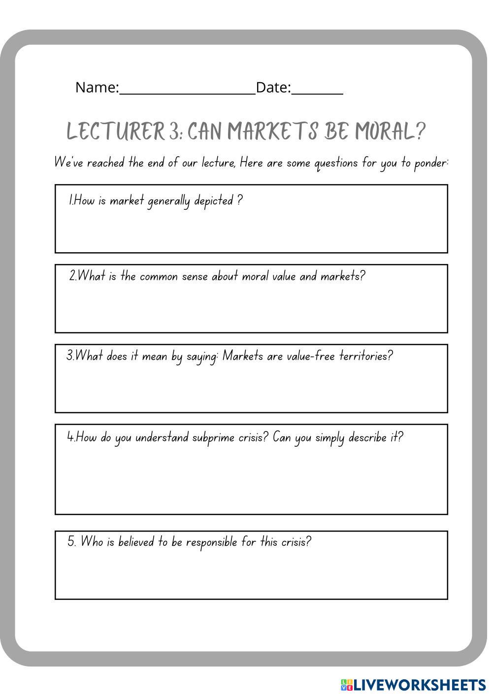 Can Markets Be Moral? | Live Worksheets