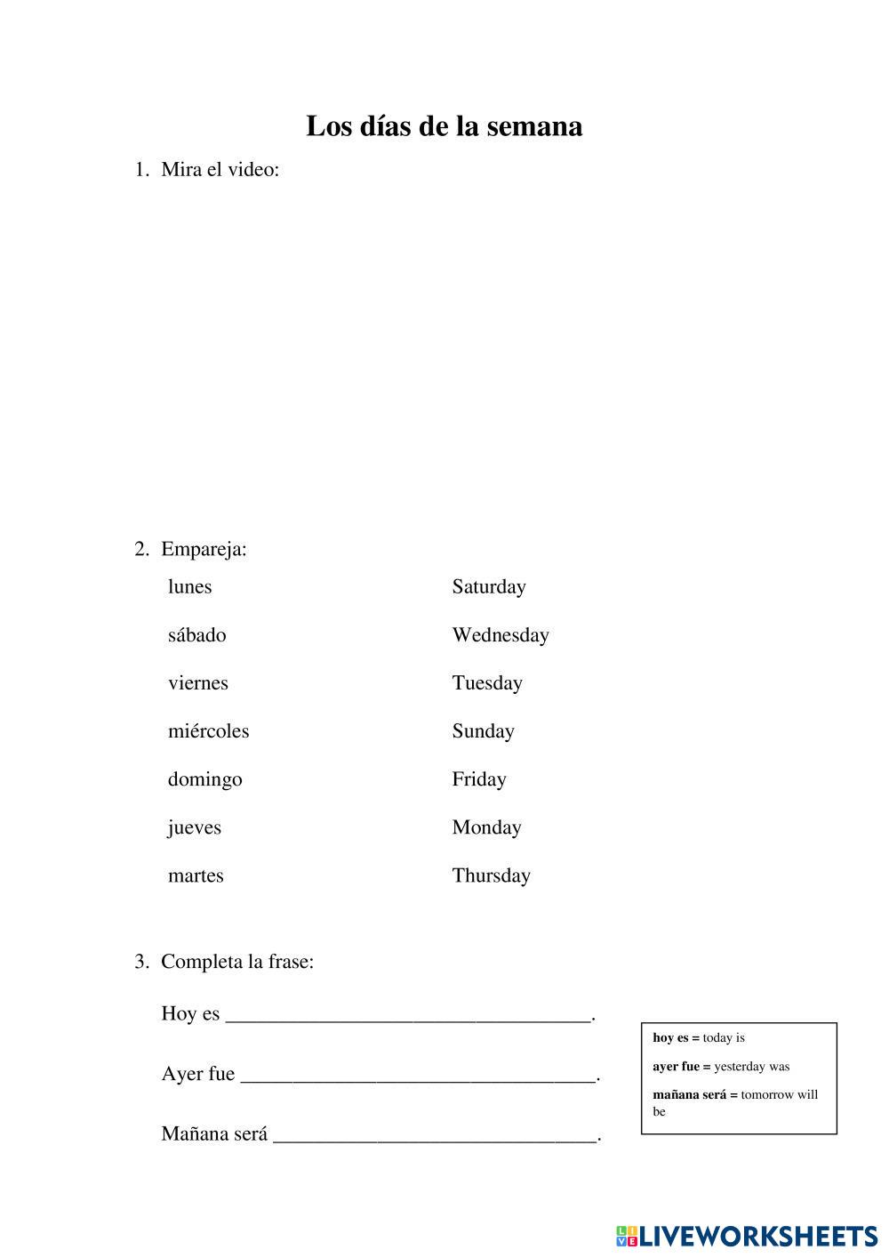 Los días de la semana online exercise for Basic | Live Worksheets