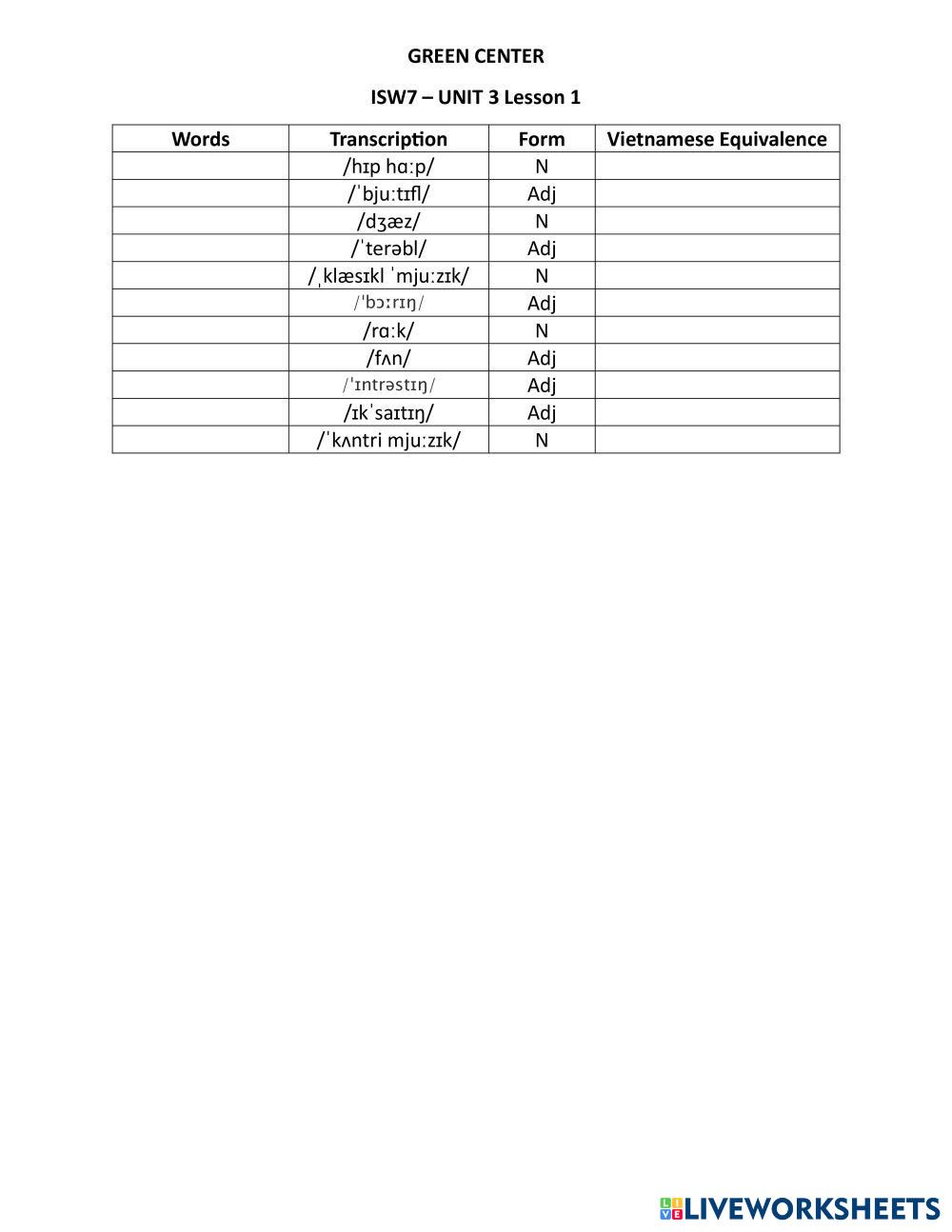 7240865 | Unit 3 Vocabulary Check | Nguyễn Thị Quỳnh Anh
