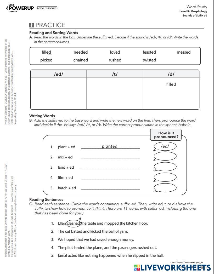 ed ending | Free Interactive Worksheets | 7241339