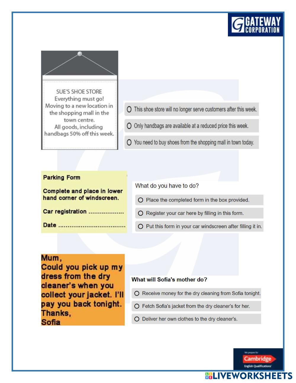 CAMBRIDGE PET –… | Free Interactive Worksheets | 7241500