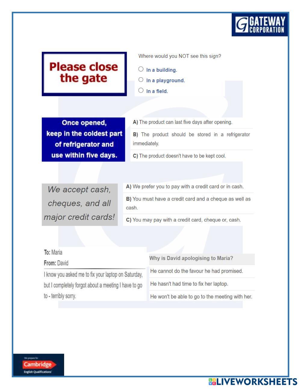 CAMBRIDGE PET –… | Free Interactive Worksheets | 7241614