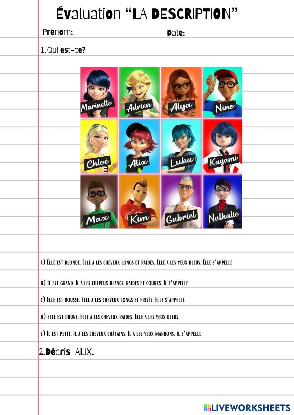 LA DESCRIPTION | Free Interactive Worksheets | 7241937