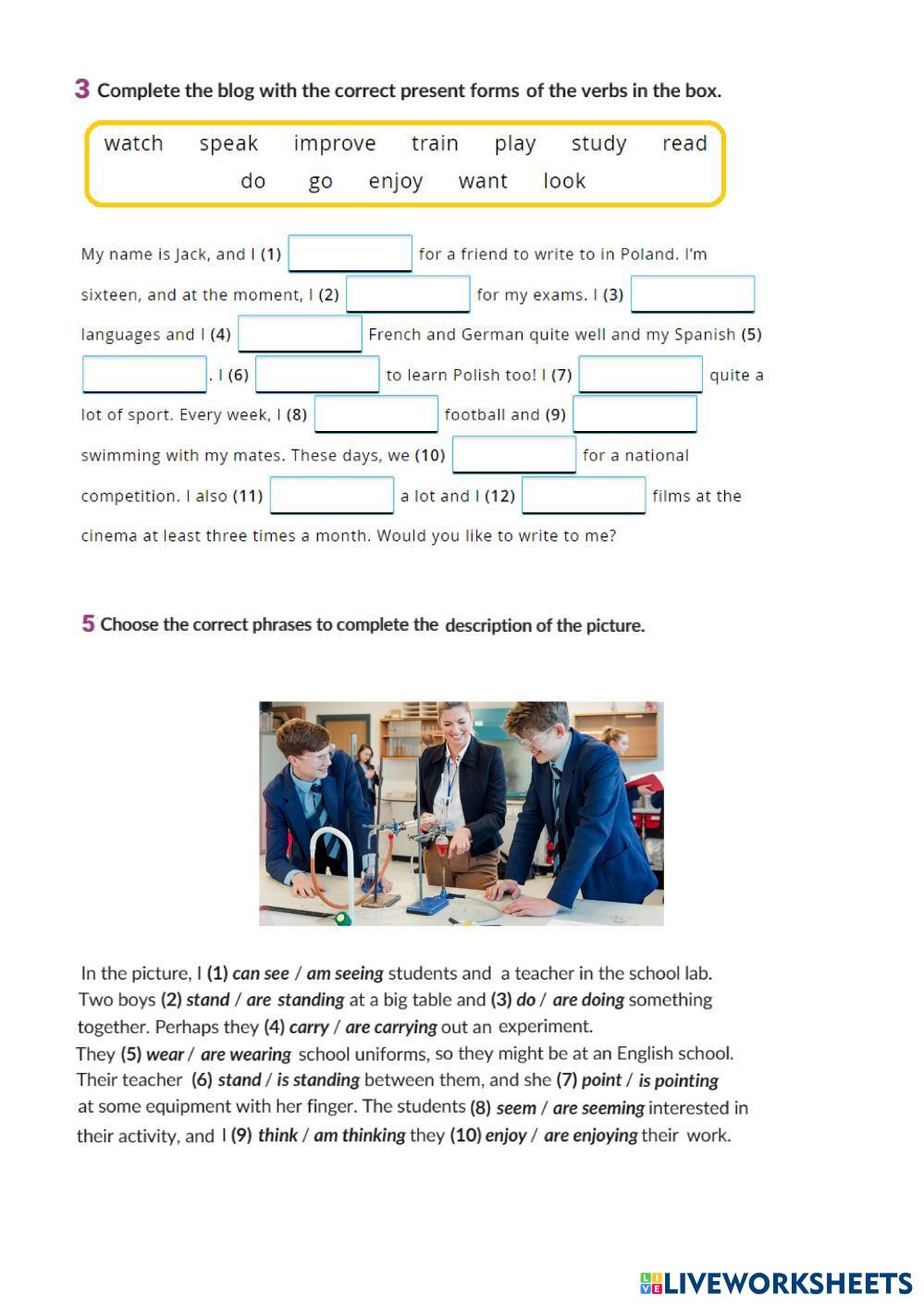 Present tenses | Free Interactive Worksheets | 7242109