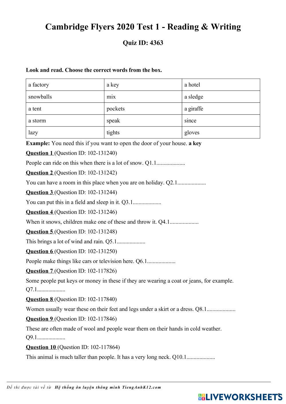 7243063 | FLYERS READING&WRITING TEST 01 | LÊ THÙY LIÊN