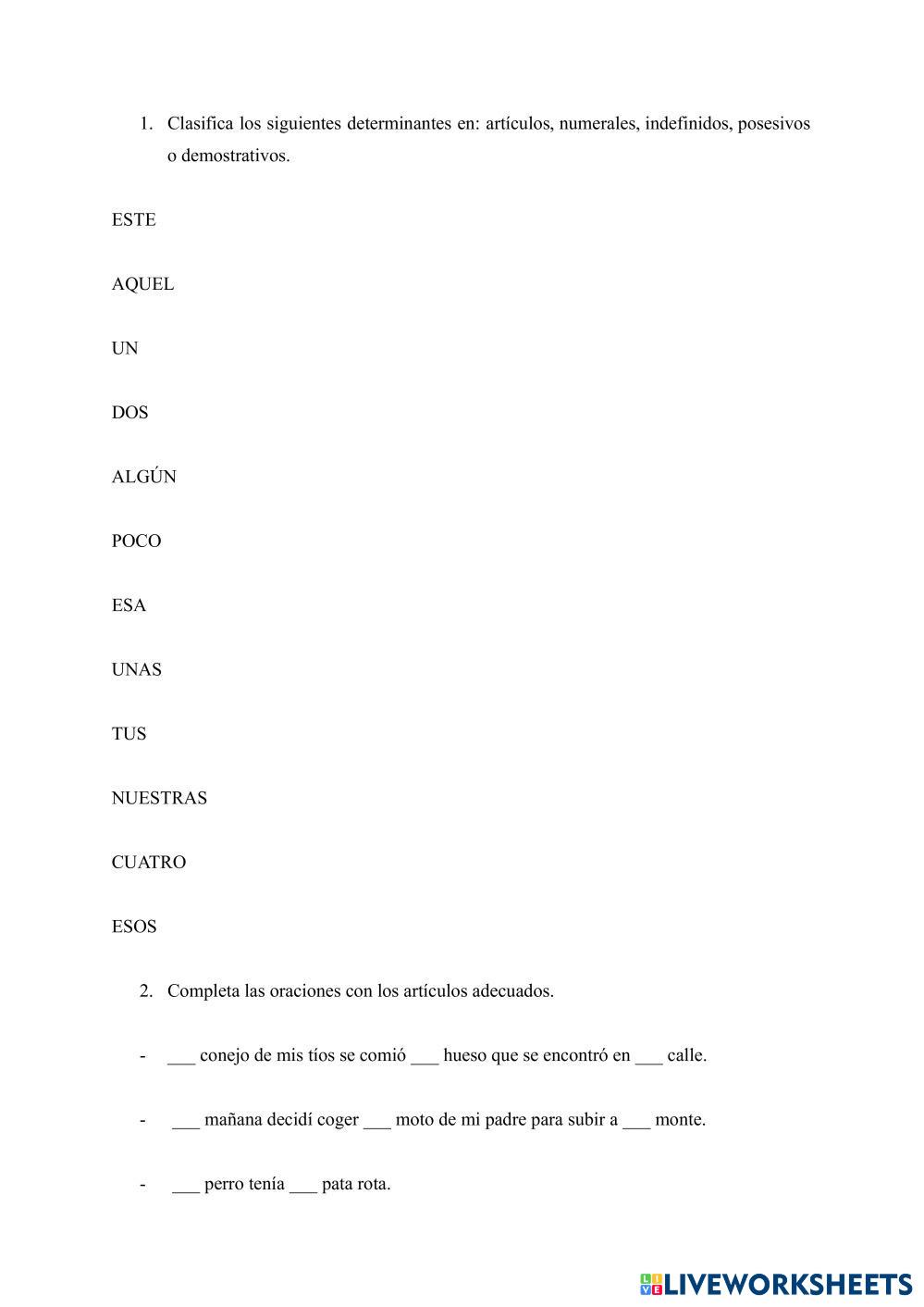 Determinantes | Live Worksheets