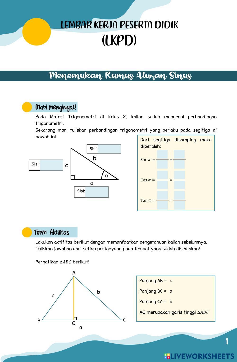 LKPD Aturan Sinus.. | Live Worksheets