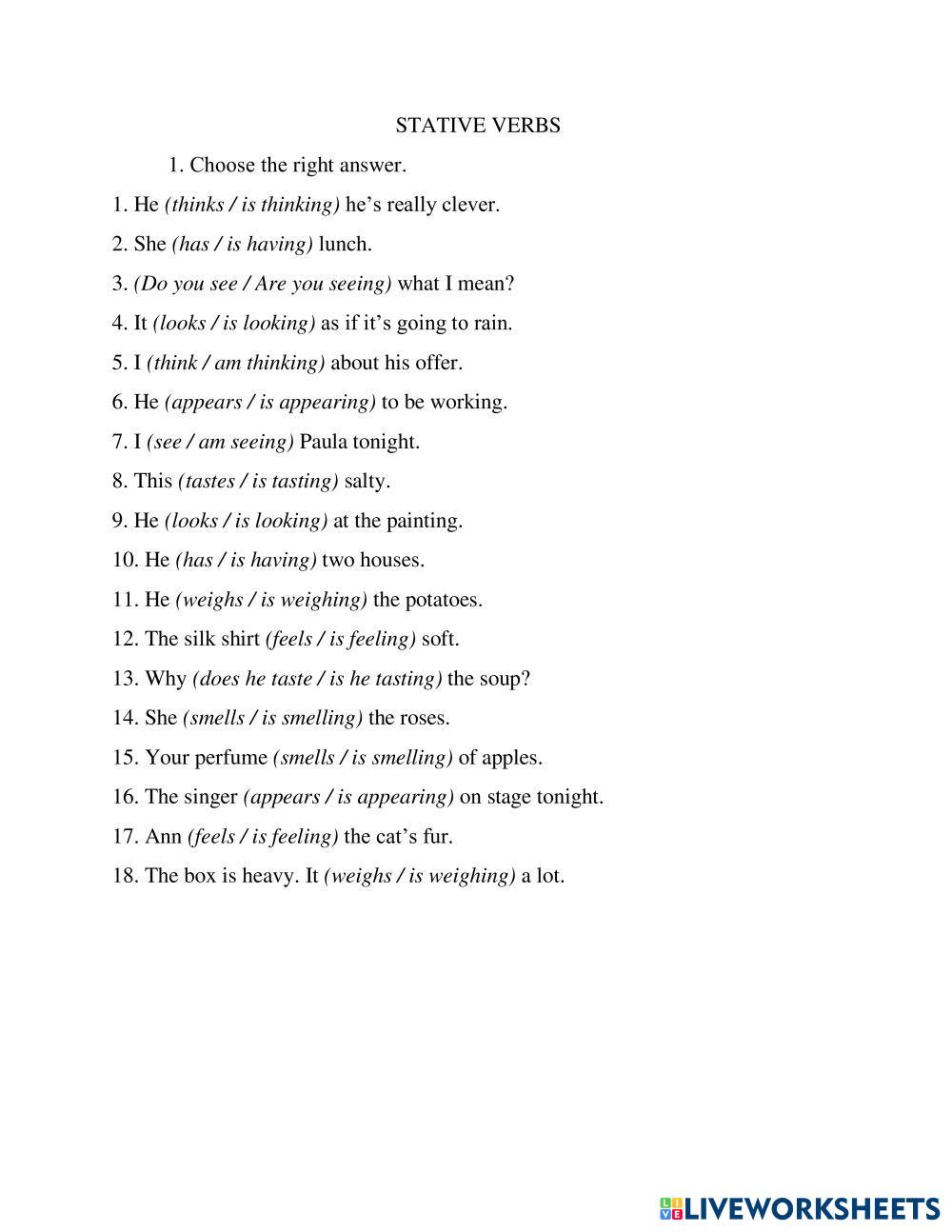 stative verbs and verbs denoting action 7243499