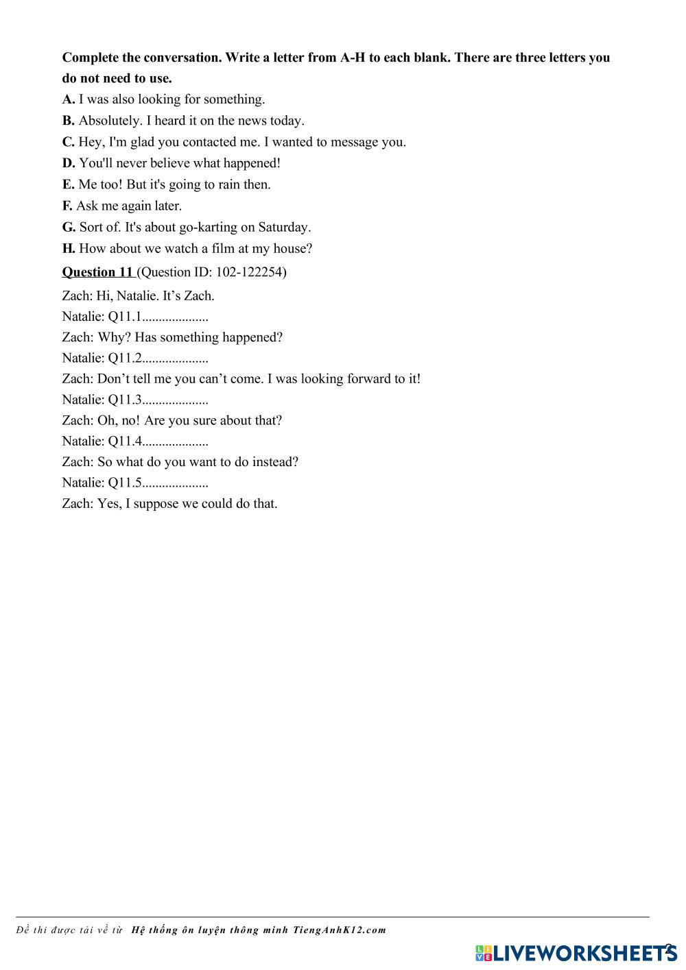 FLYERS READING&WRITING TEST 03 7243953 | LÊ THÙY LIÊN