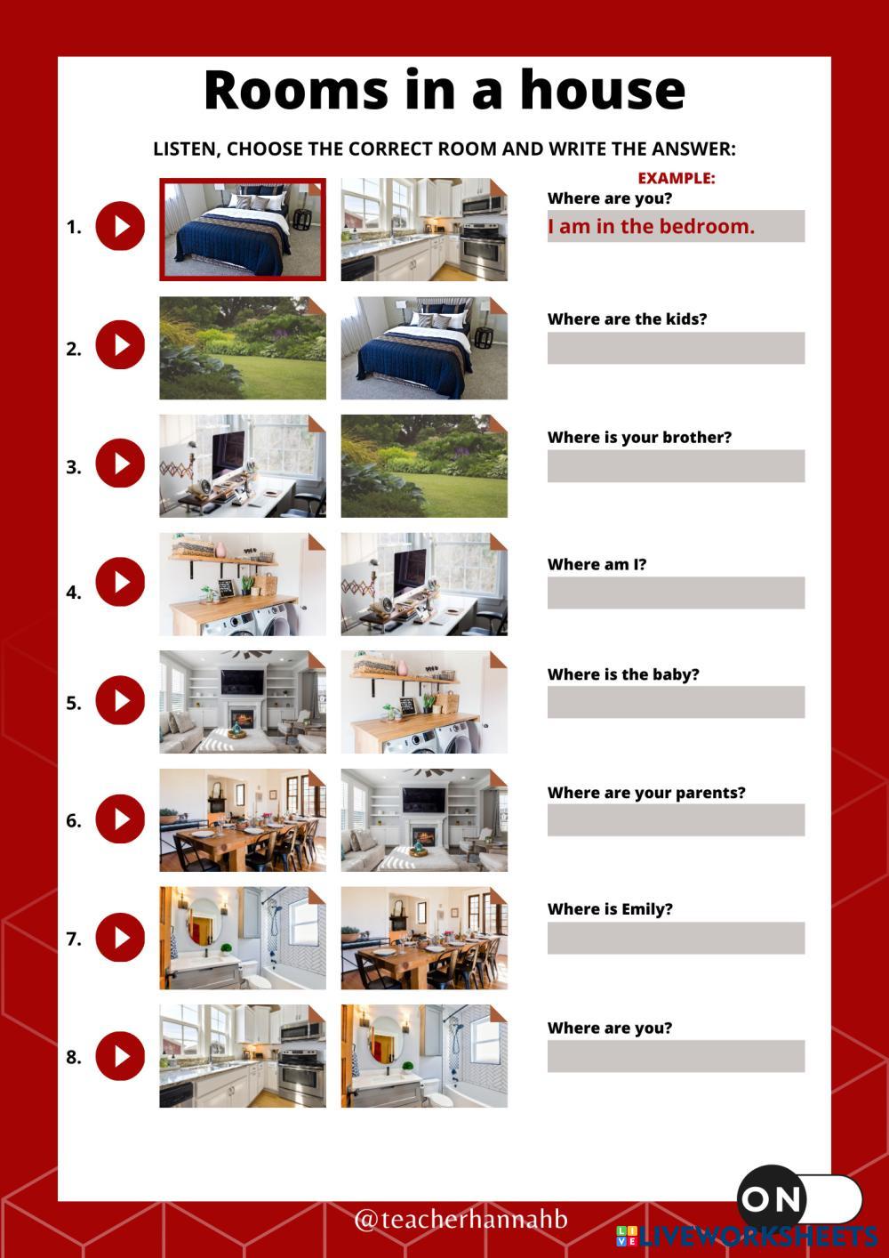 Rooms in a house | Live Worksheets