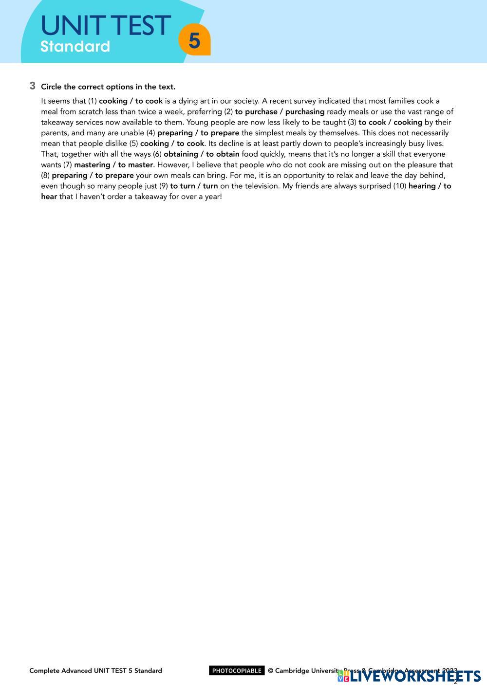 C1 Unit 5 Stand… | Free Interactive Worksheets | 7244292